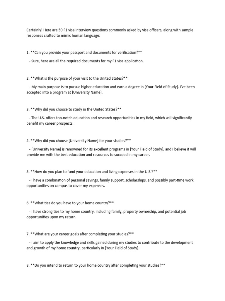 Us Visa Interview Questions | PDF | Thought | Travel Visa