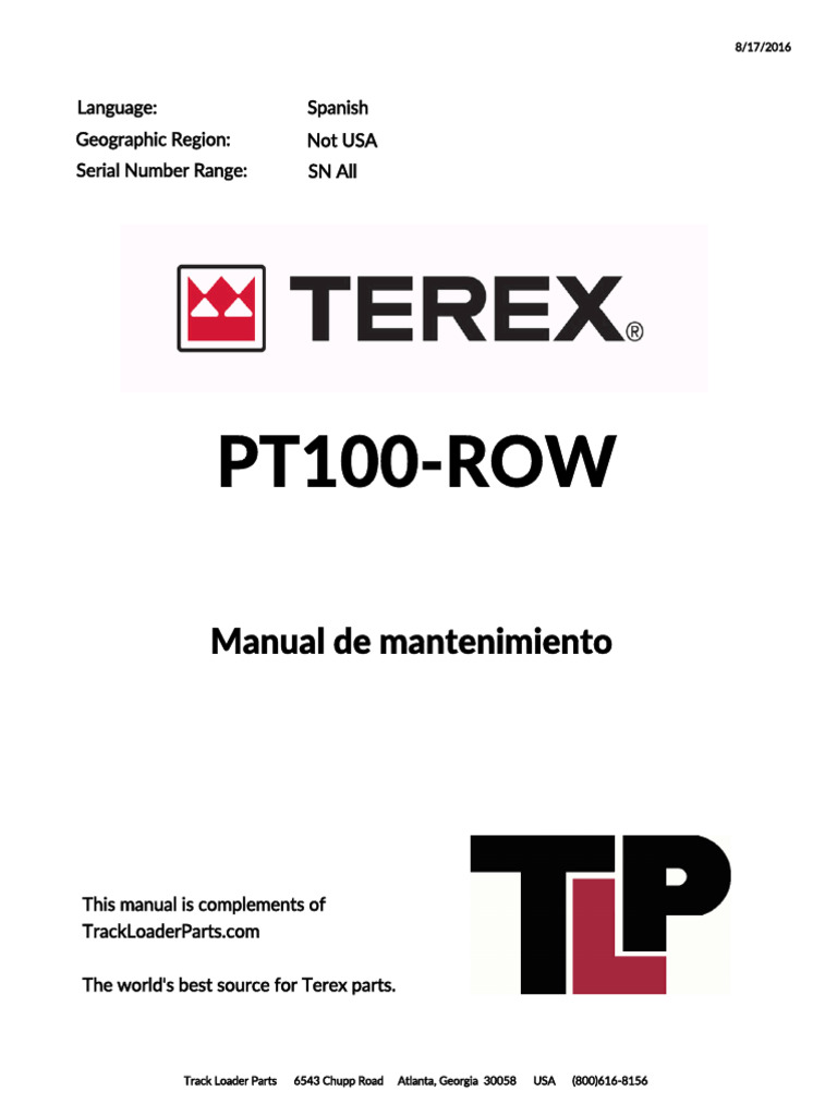 Terex PT100-ROW Posi-Track Loader Service Repair Manual | PDF | Agua ...