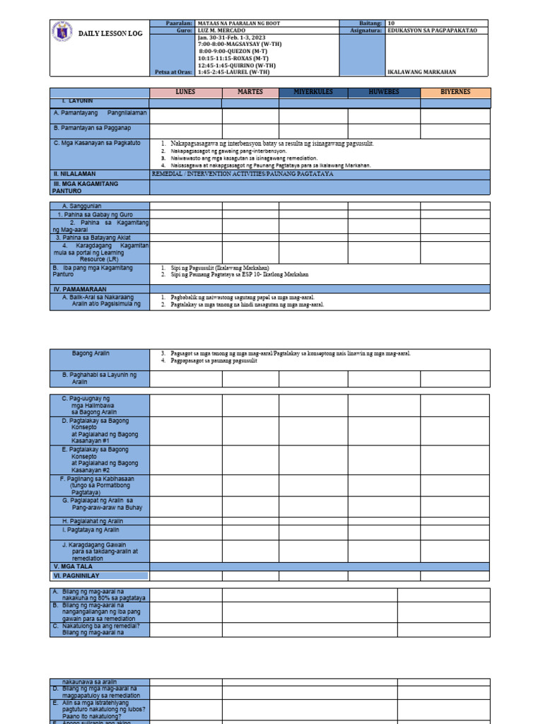 DLL ESP 10 Q2 Remediation Week | PDF