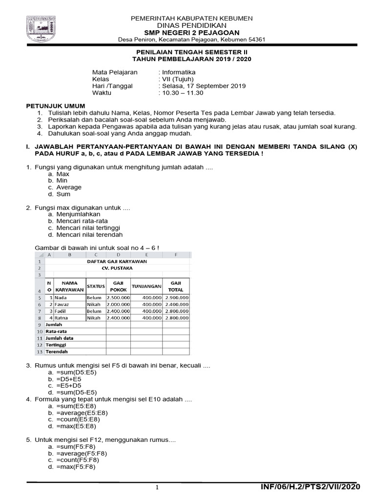 SOAL Informatika UTS 2 Kelas 7 F4 | PDF | Metode & Bahan Ajar