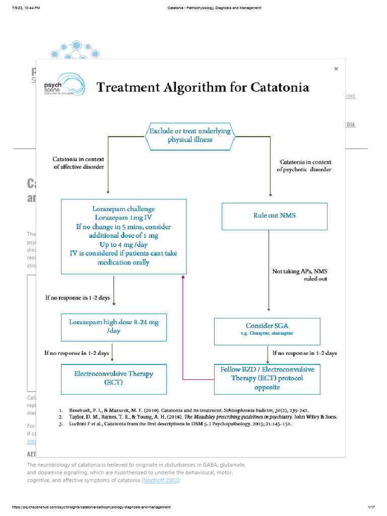 Catatonia - Pathophysiology, Diagnosis and Management | PDF | Medical Specialties | Medicine