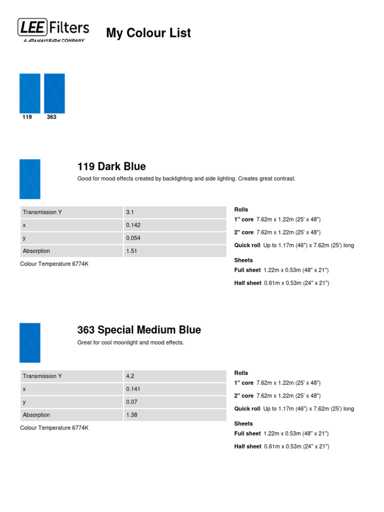 Lighting Gel Color Guide | PDF