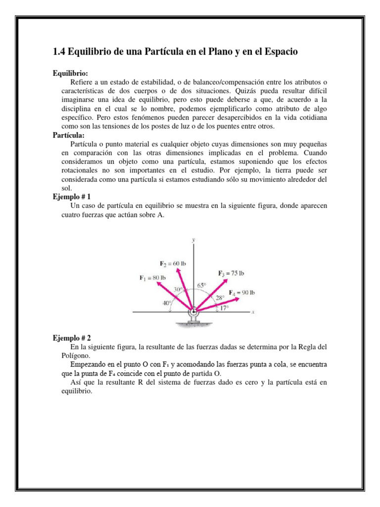 Tarea 1 Estatica 1.4 Equilibrio de una Partícula en el Plano y en el Espacio | PDF | Fuerza ...