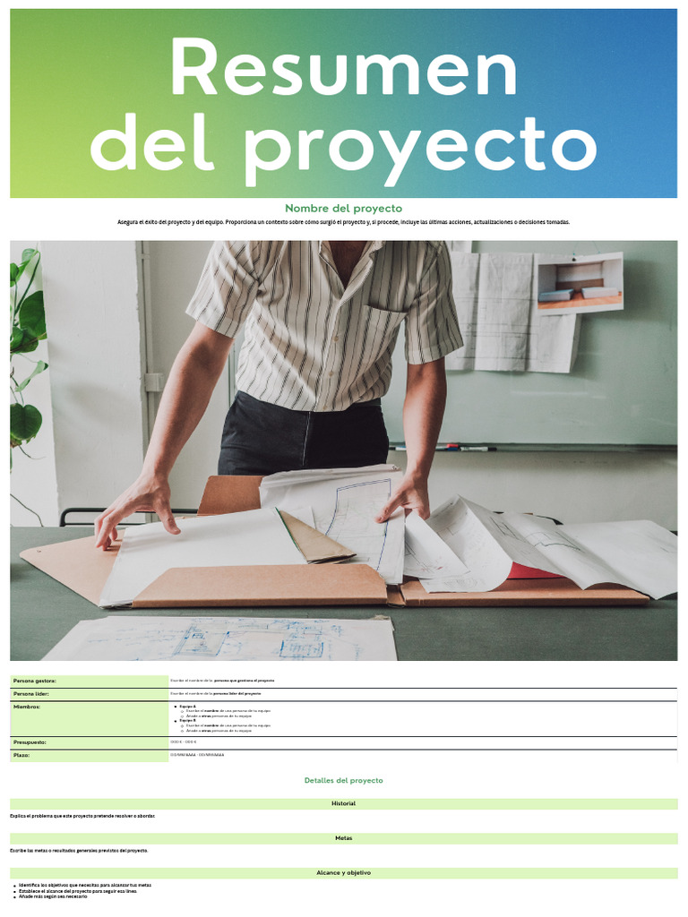 Doc Resumen Del Proyecto Estilo Profesional Vibrante en Verde Claro Azul | PDF