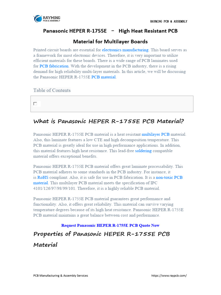 Panasonic HEPER R-1755E - High Heat Resistant PCB Material For ...