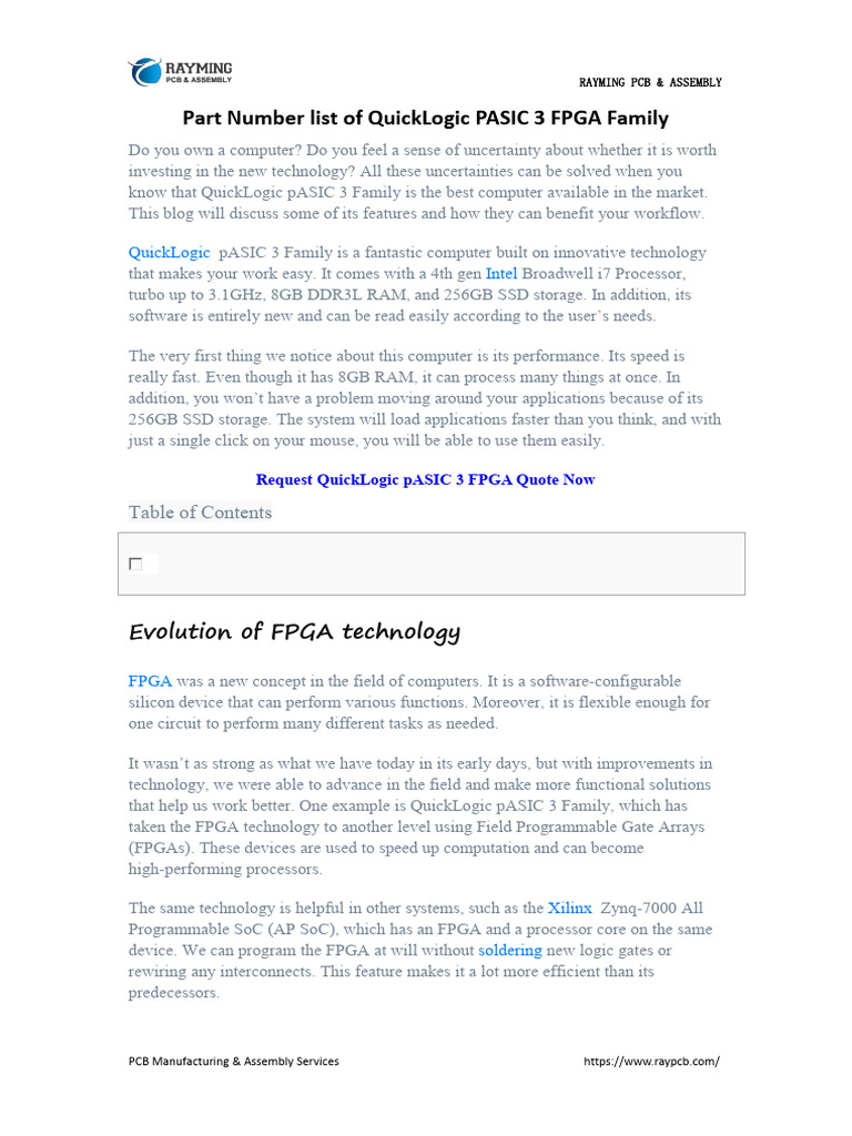 Part Number List of QuickLogic PASIC 3 FPGA Family | PDF | Field Programmable Gate Array ...