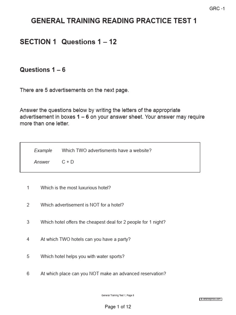 IELTS General Training Reading Test 1 | PDF | Snake | Squamata