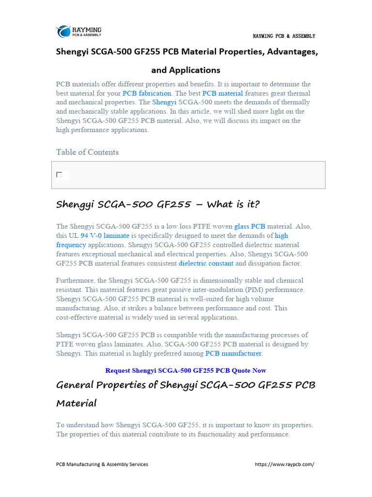 Shengyi SCGA-500 GF255 PCB Material Properties, Advantages, and ...