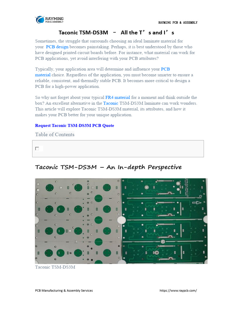 Taconic TSM-DS3M PCB Material Insights | PDF | Printed Circuit Board ...