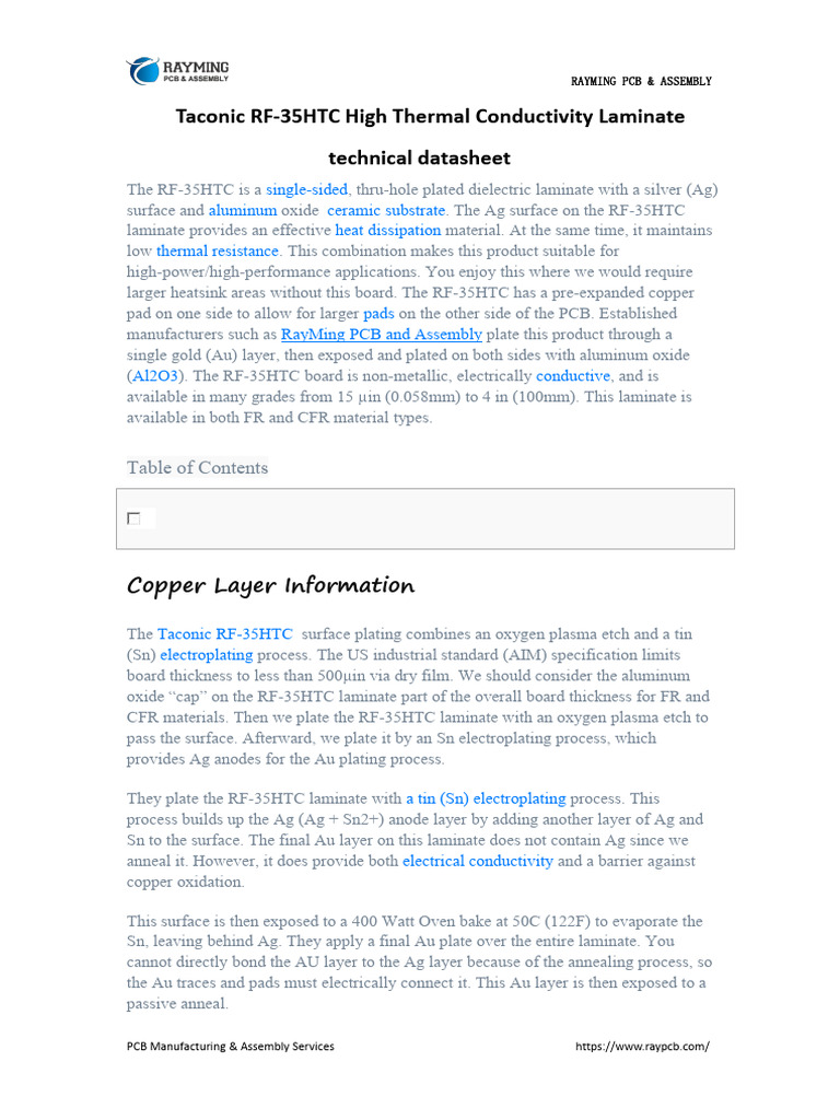 Taconic RF-35HTC High Thermal Conductivity Laminate Technical Datasheet | PDF | Printed Circuit ...