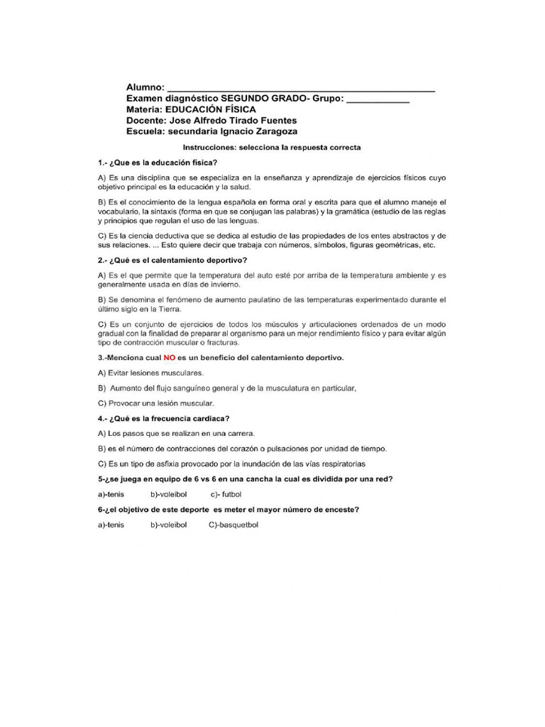 Evaluacion Diagnostica de Educacion Fisica 2do Secundaria | PDF Evaluacion Diagnostica de Educacion Fisica 2do Secundaria | PDF