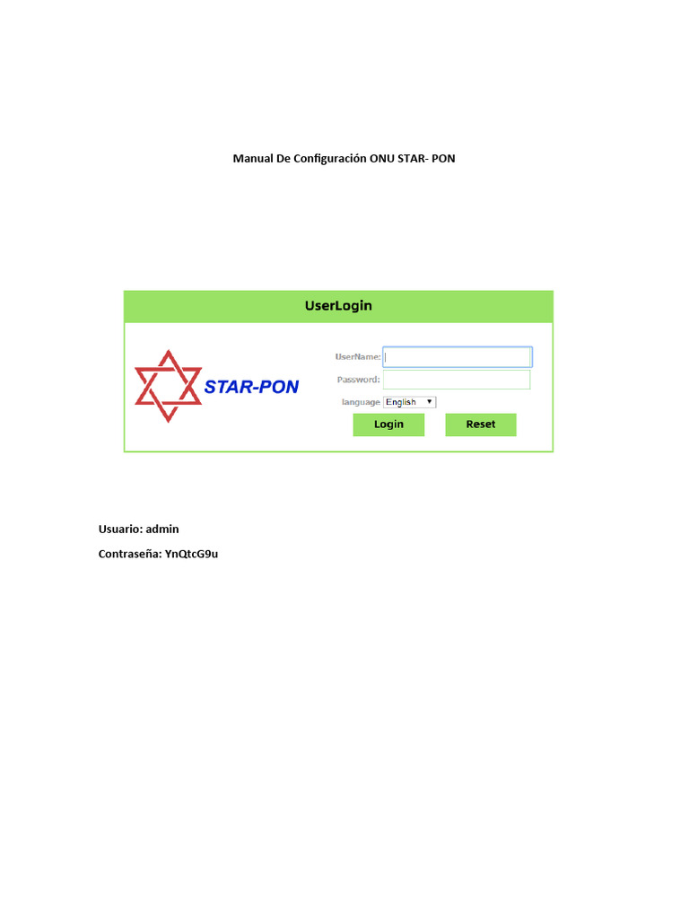 Manual de Configuración ONU STAR PON | PDF | Dirección IP | LAN inalámbrico