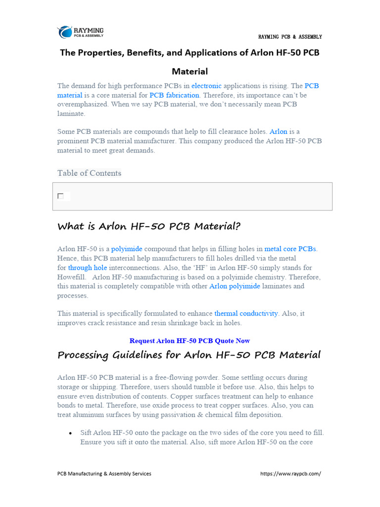 Arlon HF-50 PCB Material Overview | PDF | Printed Circuit Board ...