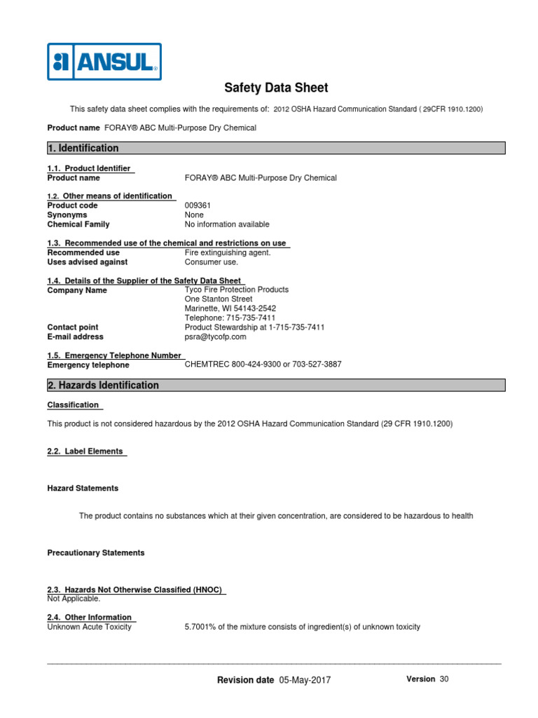 FORAY® ABC Multi Purpose Dry Chemical | PDF | Magnesium | Superfund