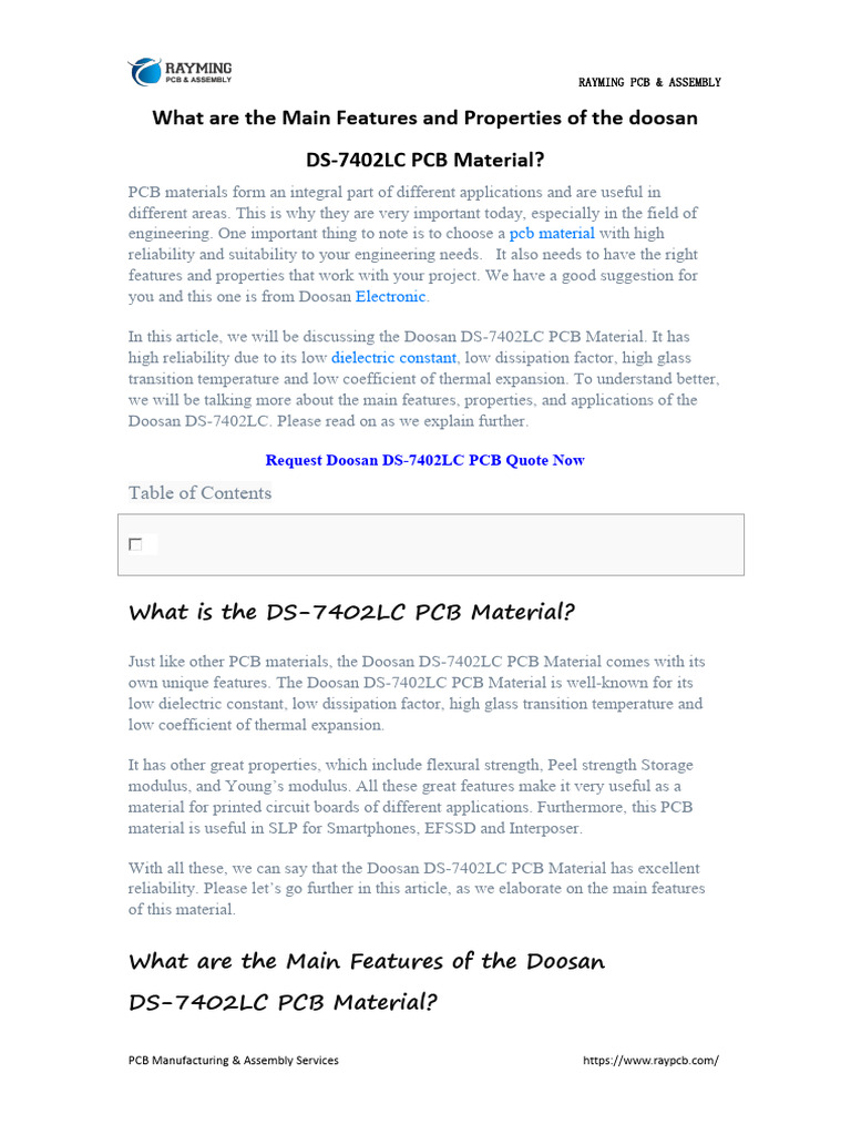 What Are the Main Features and Properties of the Doosan DS-7402LC PCB ...