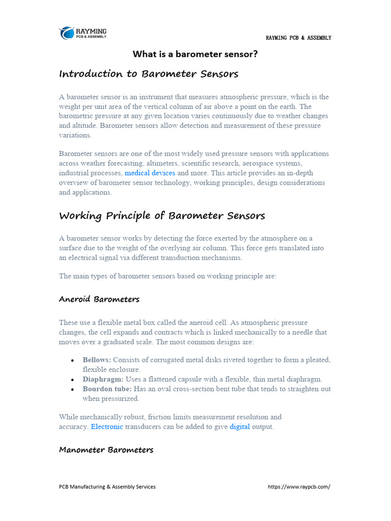 Overview of Barometer Sensor Technology | PDF | Pressure Measurement ...