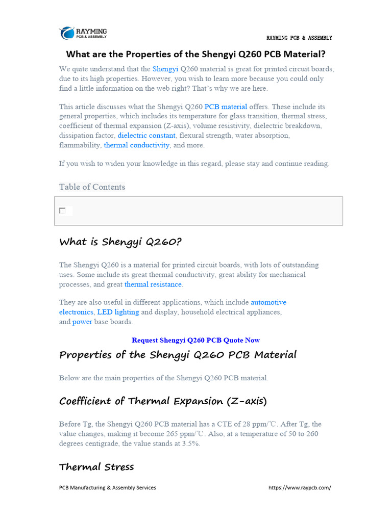 What Are the Properties of the Shengyi Q260 PCB Material - 副本 | PDF ...