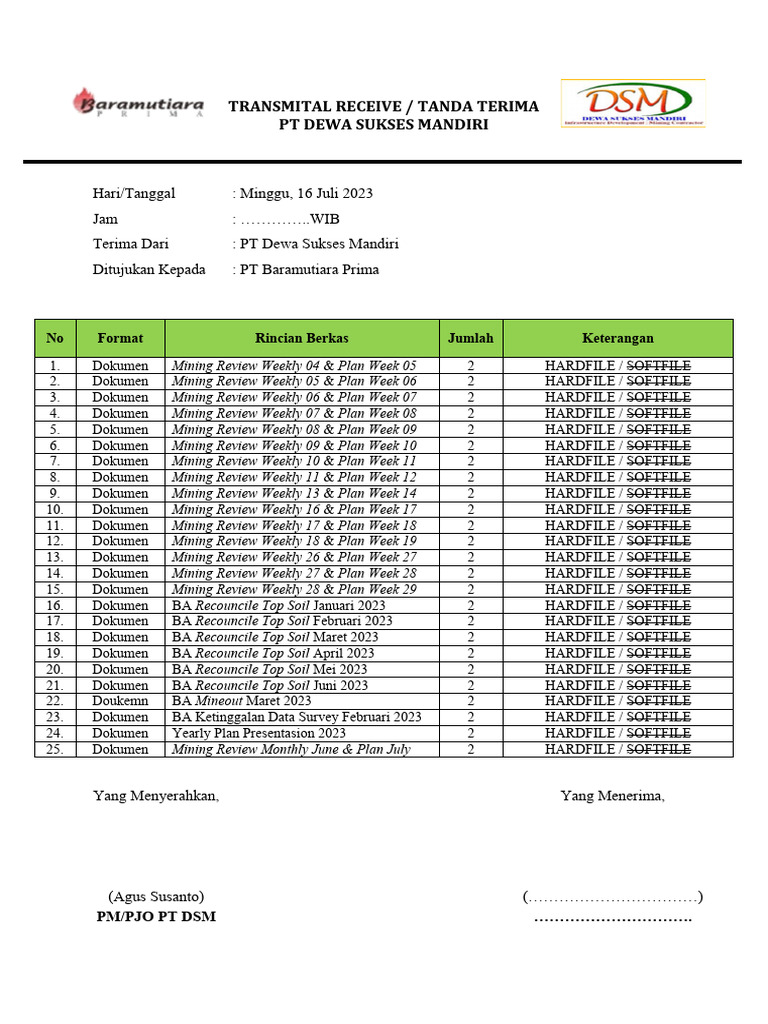 Serah Terima Berkas (Juli) | PDF
