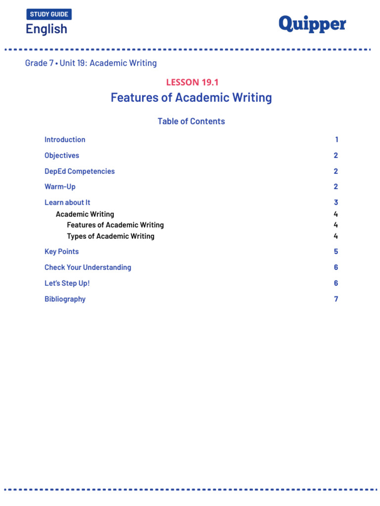 ME Eng 7 Q4 1901 - SG - Features of Academic Writing | PDF | English ...