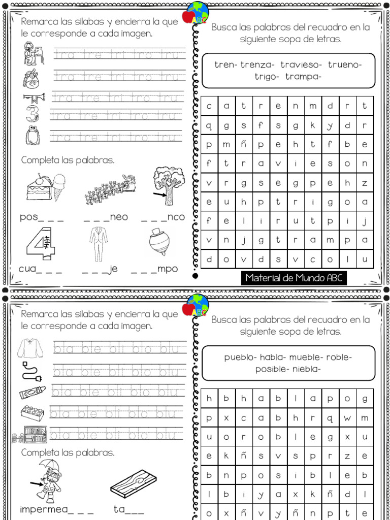Silabas Trabadas Actividades | PDF | Fonética