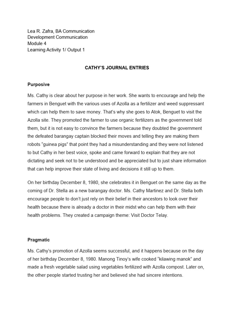 Cathy's Journal Entries | PDF