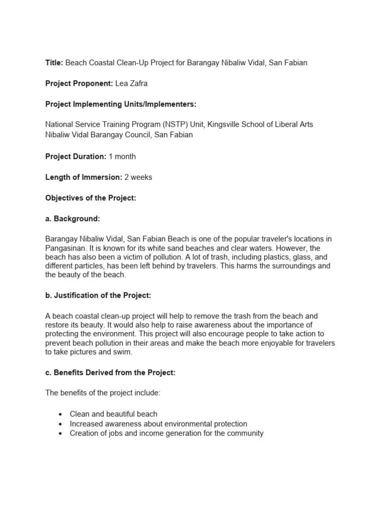 Project Proposal For NSTP Immersion | PDF | Waste | Environmental ...
