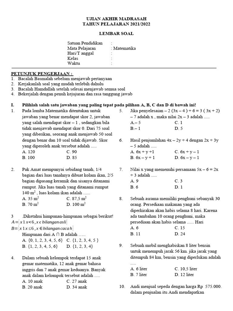 UJIAN AKHIR MADRASAH 2022 Finish | PDF