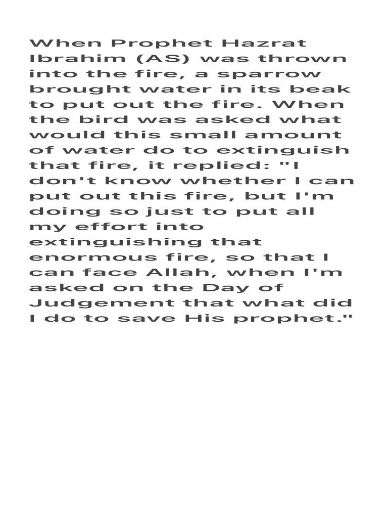 When Prophet Hazrat Ibrahim (As) Was Thrown Into The Fire, A Sparrow | PDF