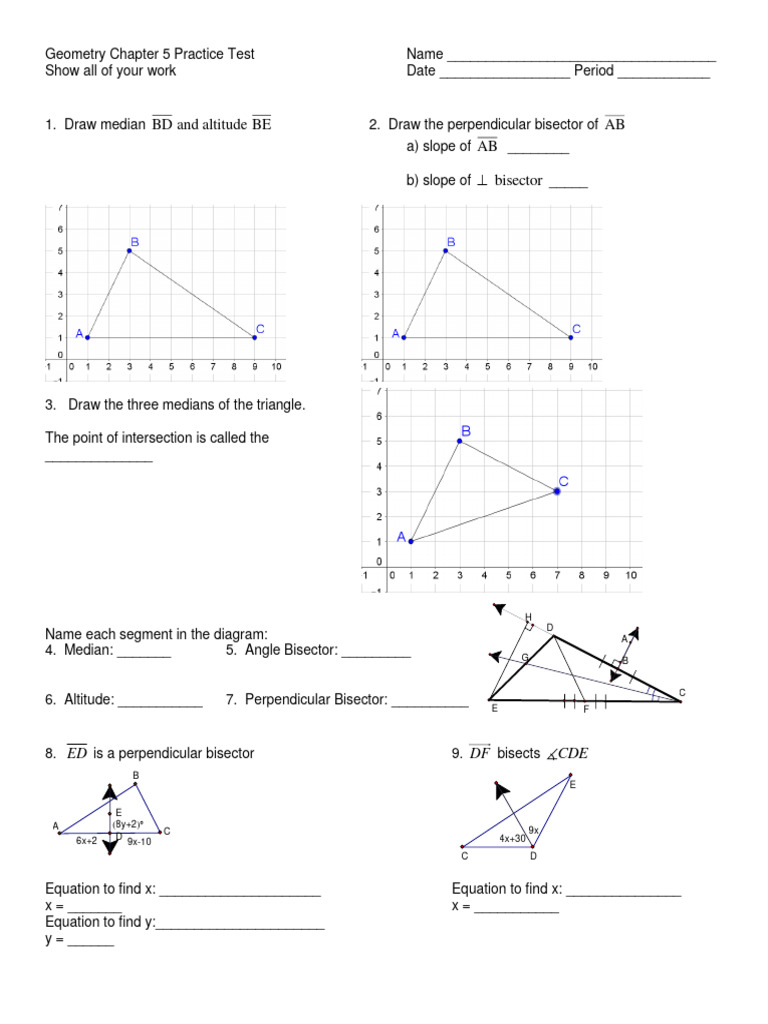 Geo 5 Practice Test | PDF | Perpendicular | Euclidean Plane Geometry