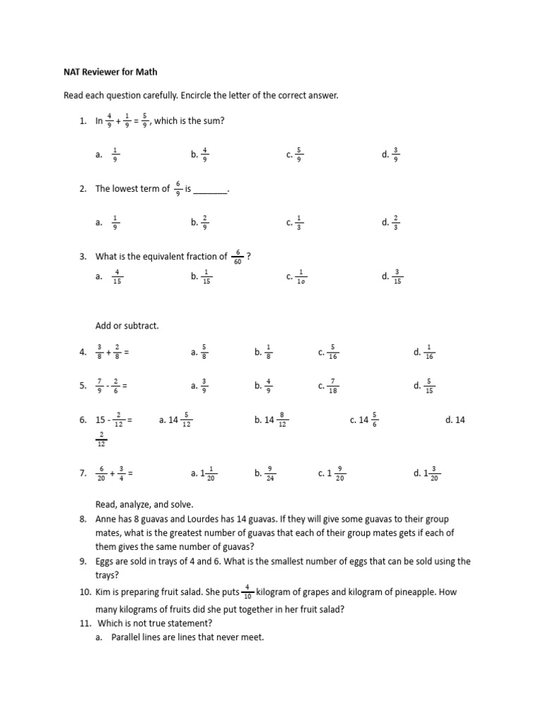 Grade 6 Math NAT Reviewer | PDF | Angle | Euclid
