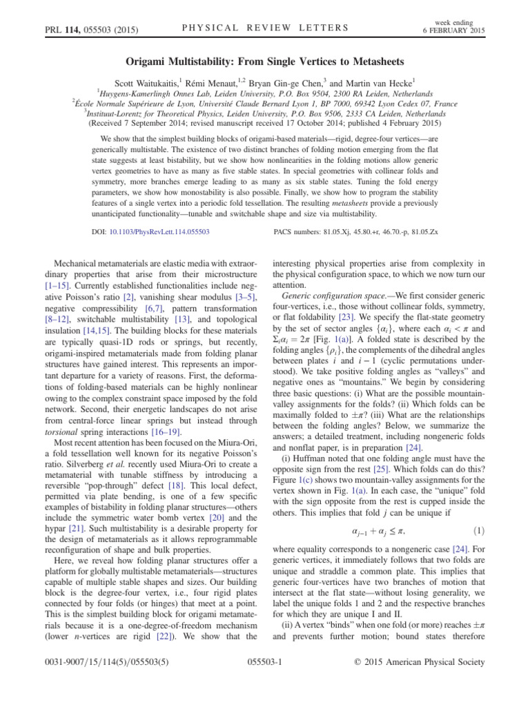 Origami Metamaterials: Multistability | PDF | Physical Sciences | Mechanics