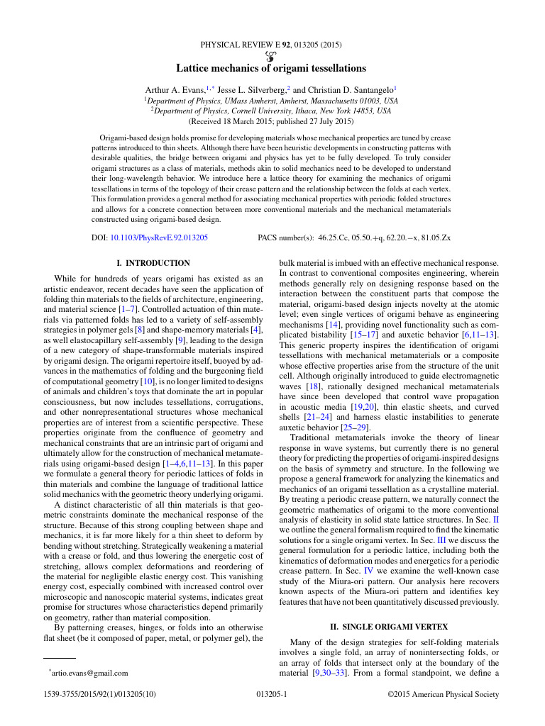 Lattice Mechanics of Origami Tessellations | PDF | Sphere | Origami
