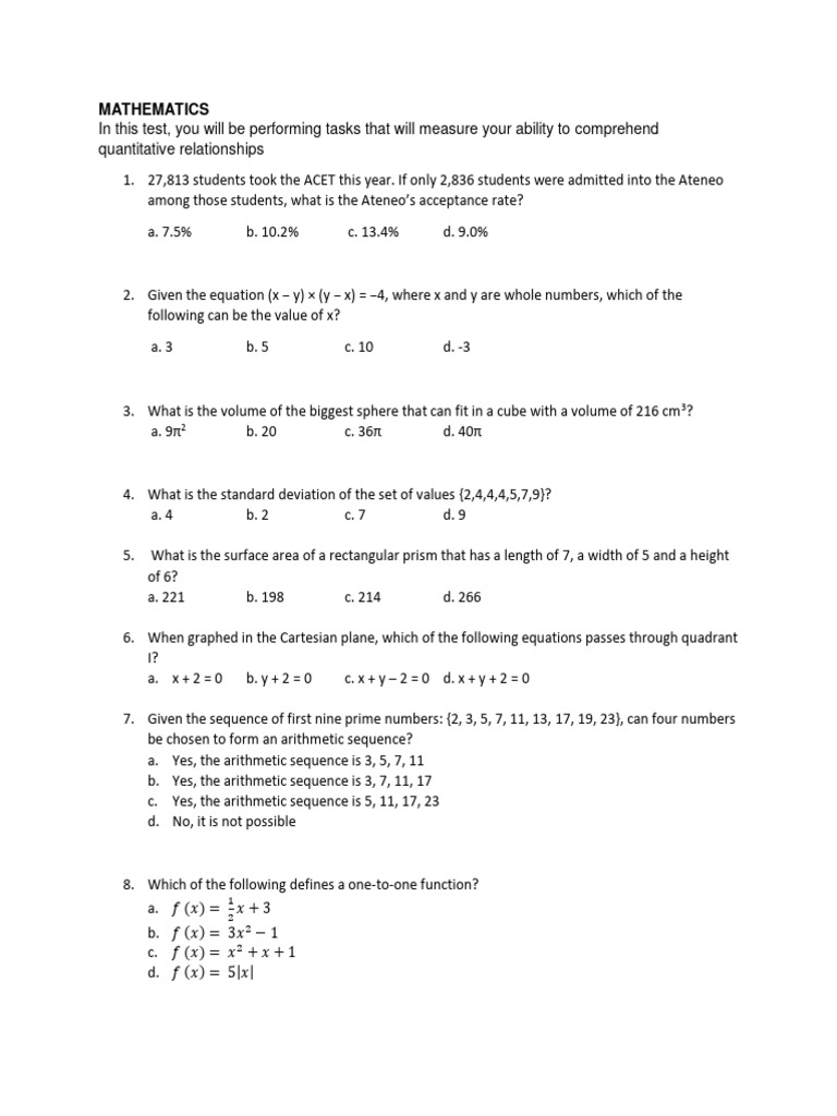 Math Mock Test For CETFERS | PDF | Length | Volume