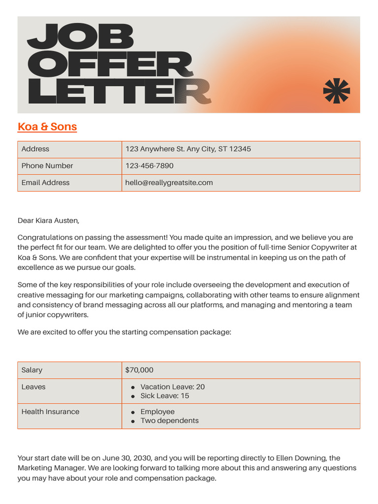 Modern Standard Job Offer Letter Professional | PDF