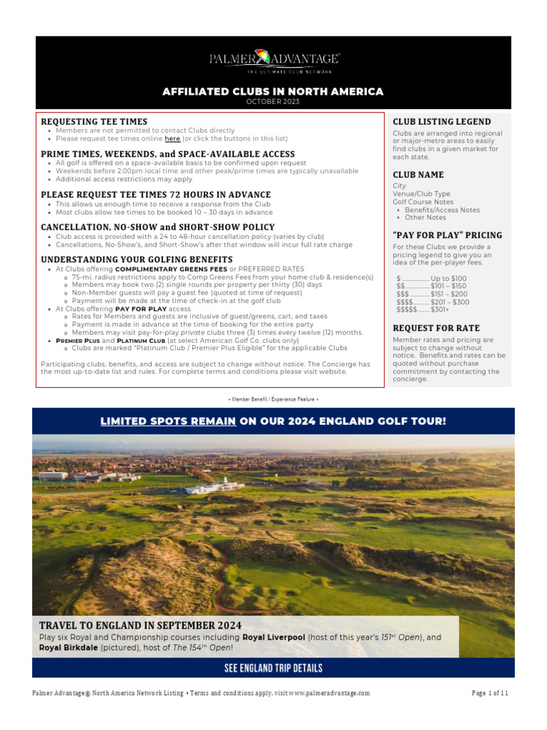 Palmer Advantage Club List | PDF | Golf Course | Walt Disney World