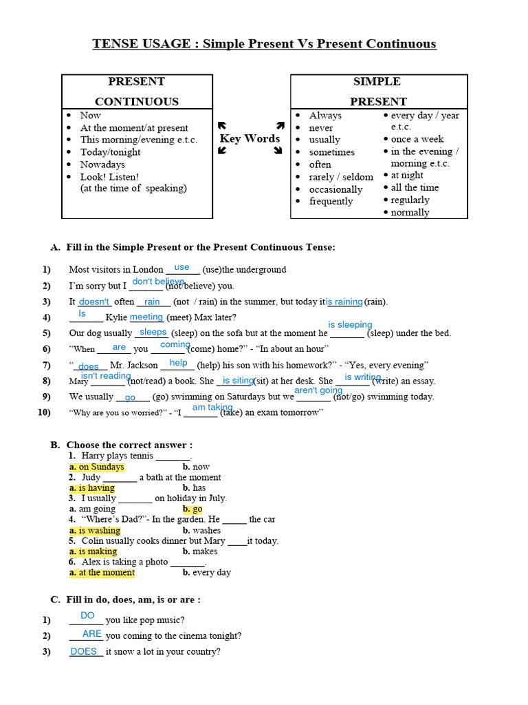 Present Simple Vs Present Cont | PDF