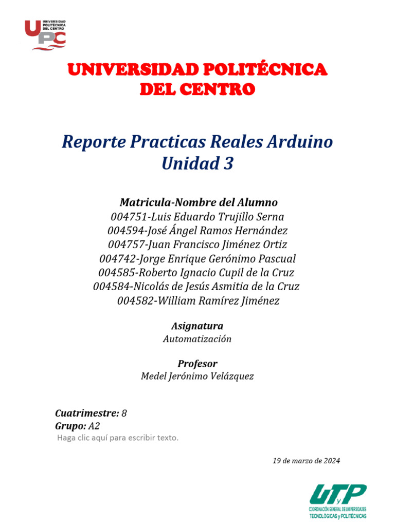 Reporte Practicas Reales Arduino - Equipo | PDF | Arduino | Diodo emisor de luz