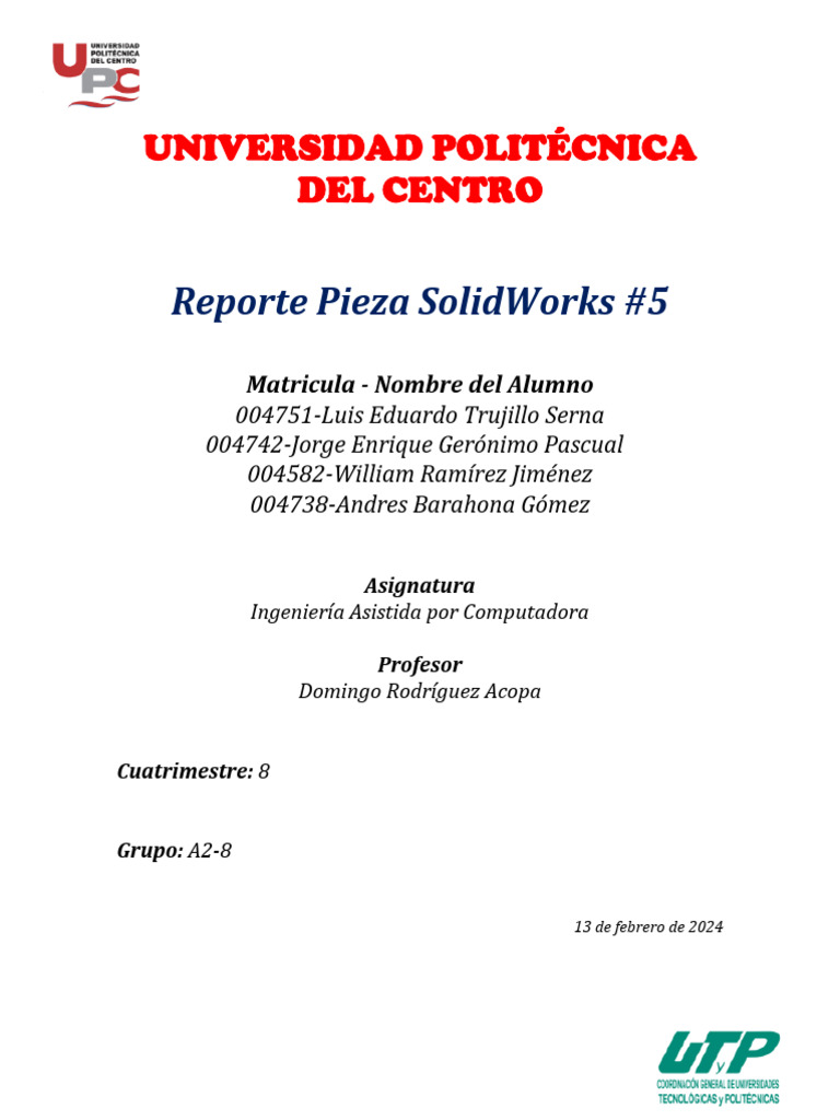 Reporte Pieza 5 Solid - Equipo 4 | PDF | Diseño | Herramientas