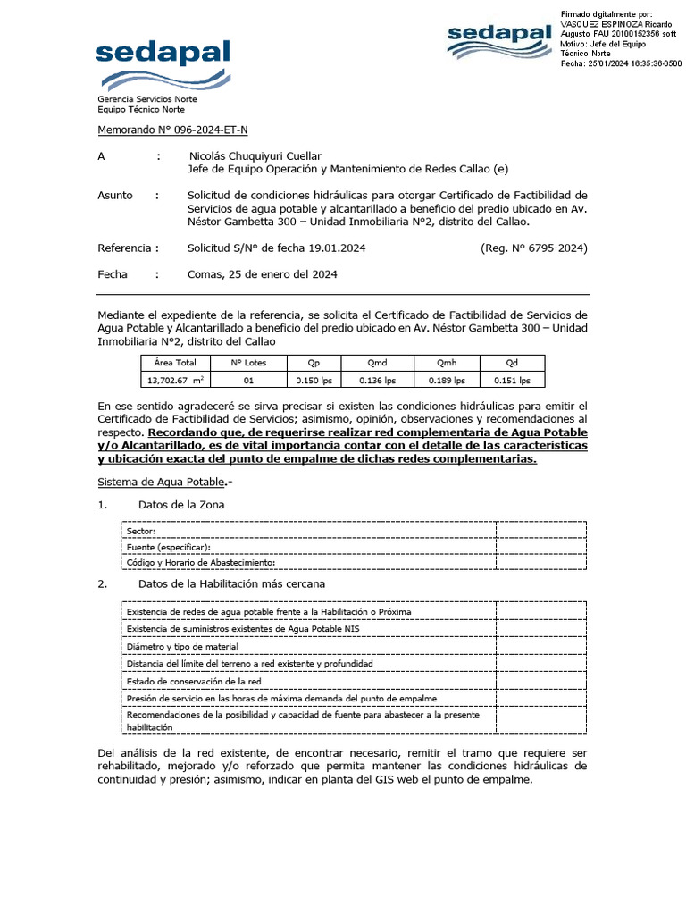 Mdo. N°096-2024-ET-N Dirigido Al EOMR-Ca) | PDF | Agua | Alcantarillado