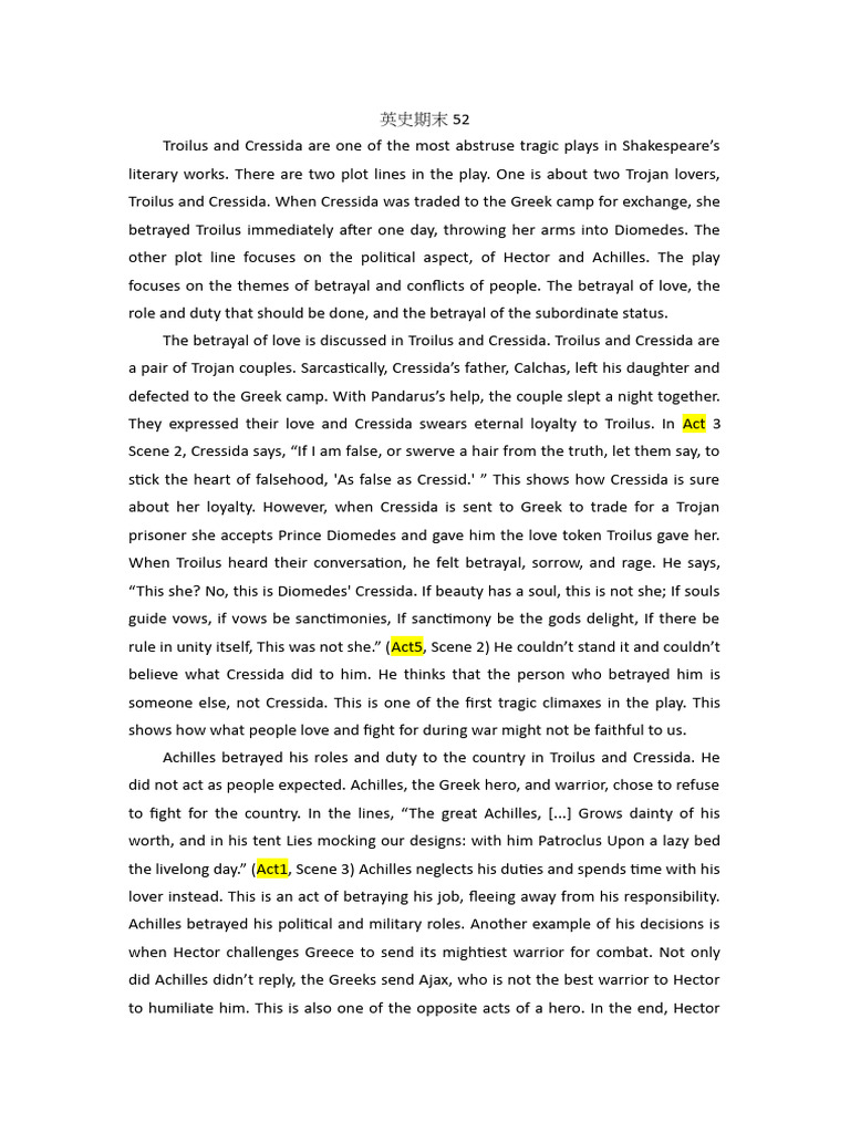 English Literature Writing 2 | PDF | Troilus | Trojan War