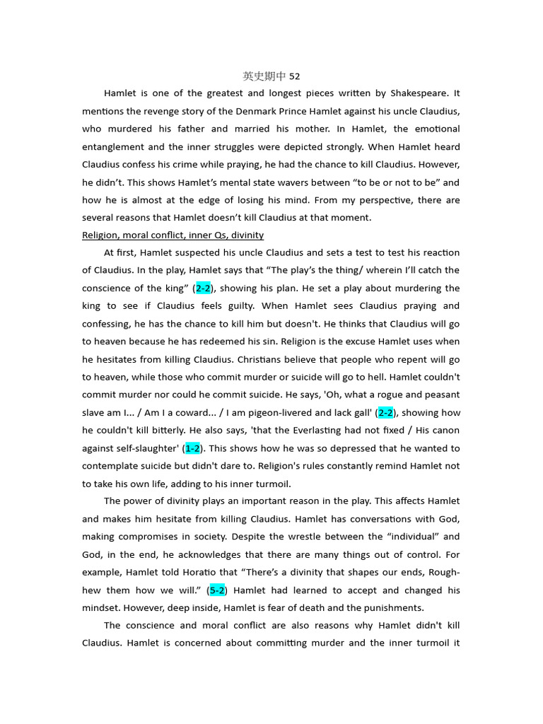 English Literature Writing 1 | PDF | Hamlet | Conscience