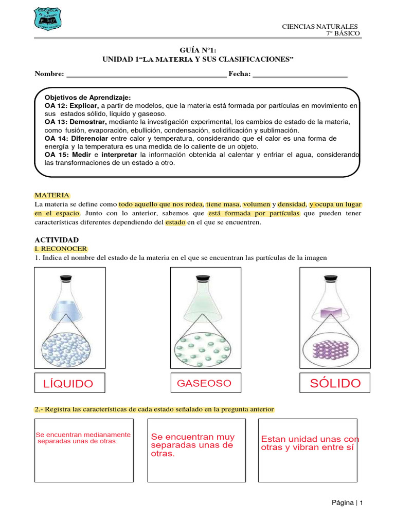 Actividades sobre estados de la materia | PDF | Calor | Líquidos