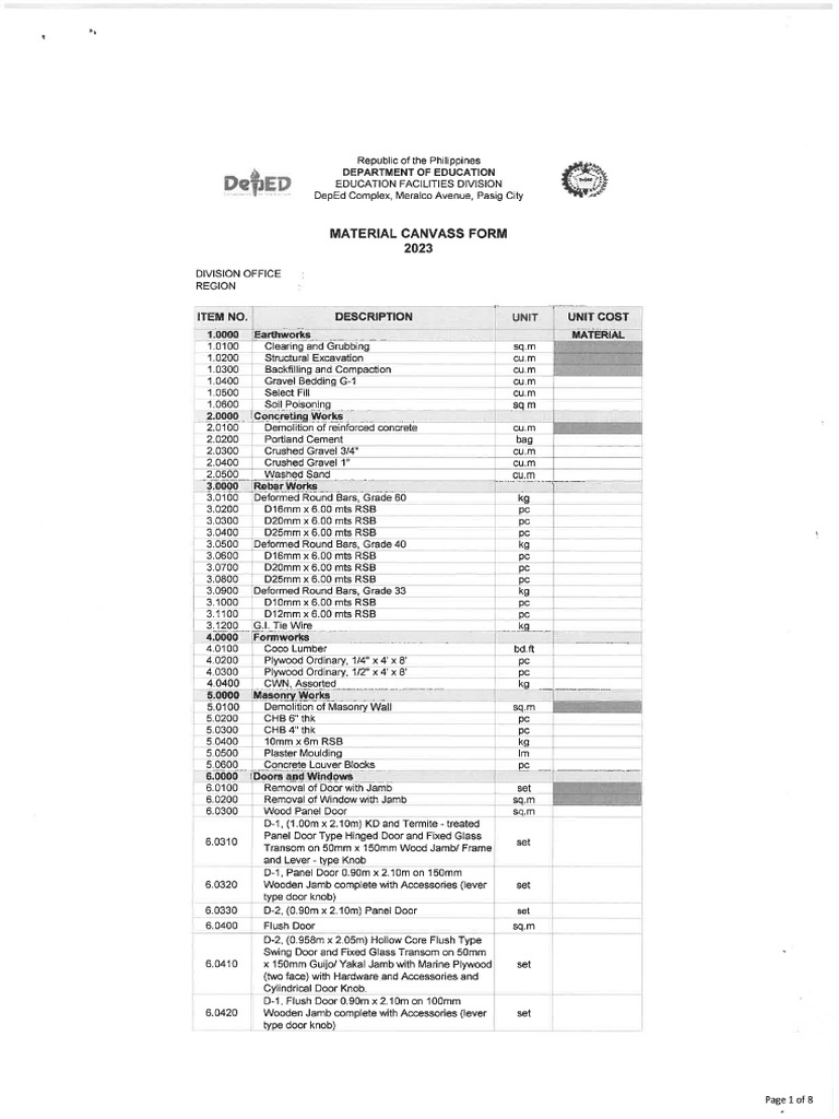 Canvass of Construction Materials | PDF