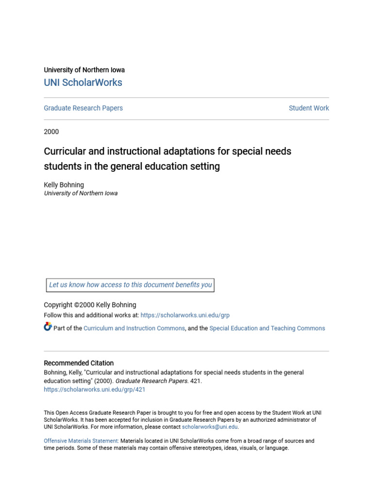 Curricular and Instructional Adaptations For Special Needs Studen | PDF ...