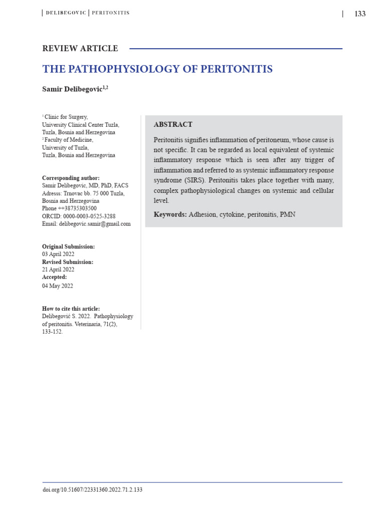 The Pathophysiology of Peritonitis: Review Article | PDF | Peritoneum | Lymph