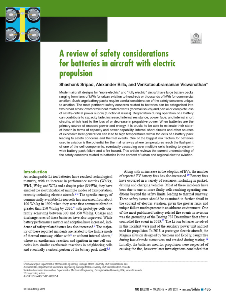 A Review of Safety Considerations For Batteries in Aircraft With ...