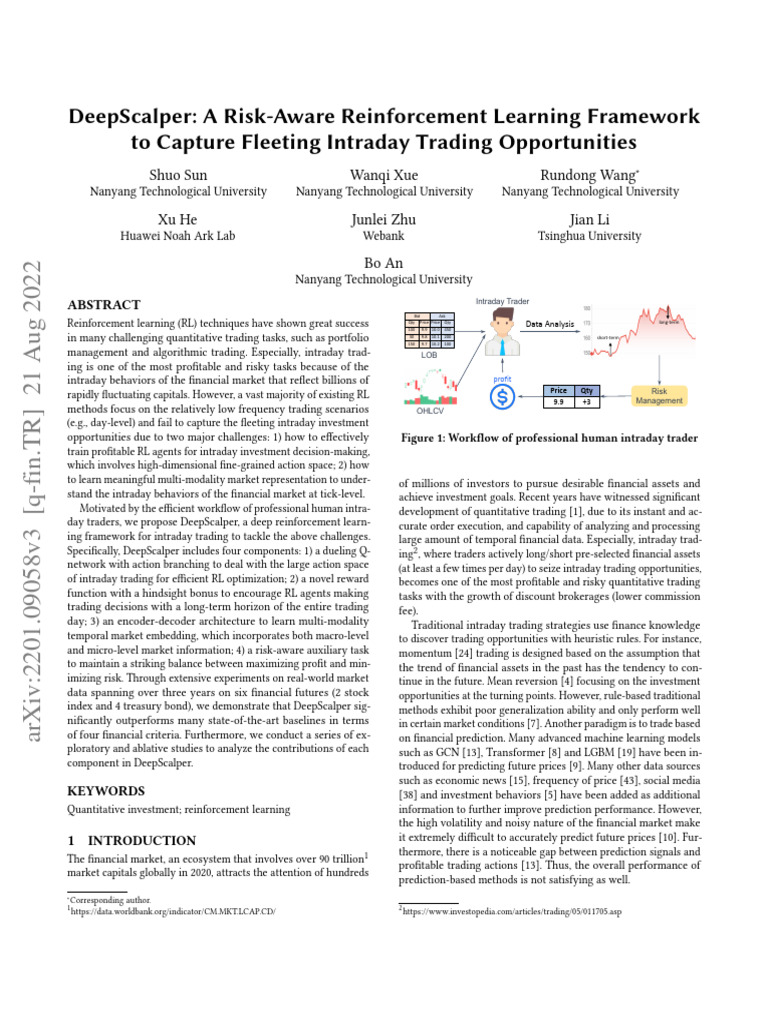 10 DeepScalper A Risk-Aware Reinforcement Learning Framework | PDF | Day Trading | Mathematical ...
