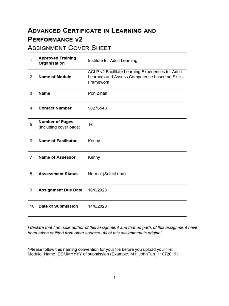 M1P Assignment Cover Sheet | PDF