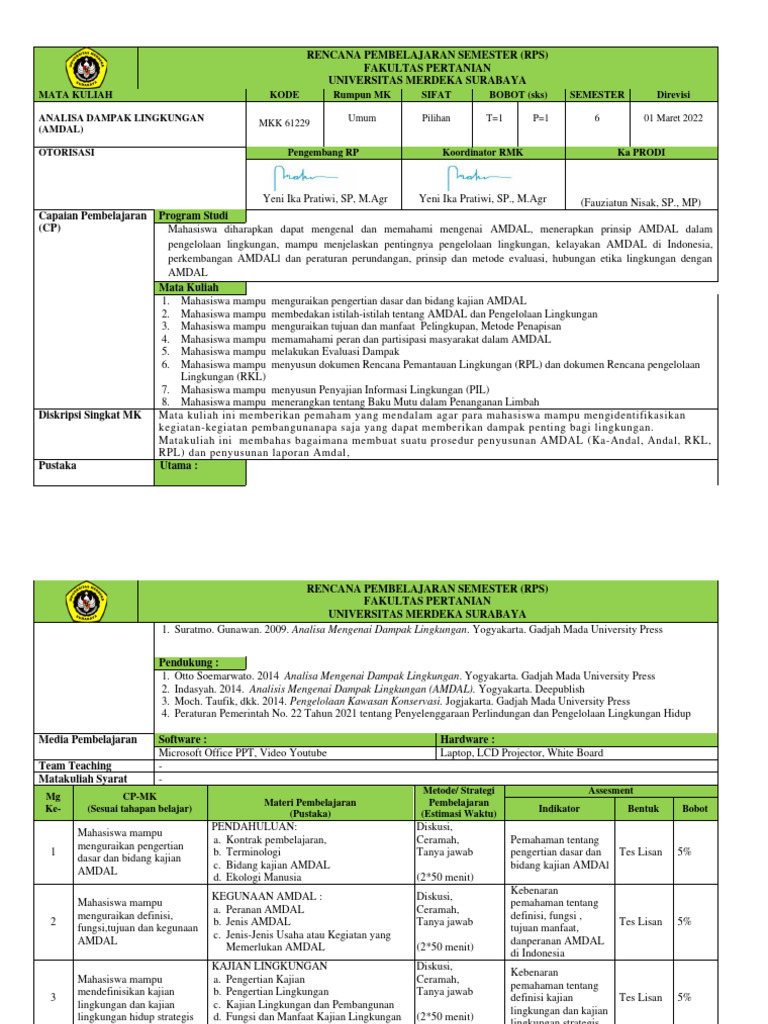 RPS Analisa Dampak Lingkungan (Amdal) 2022-2023 | PDF