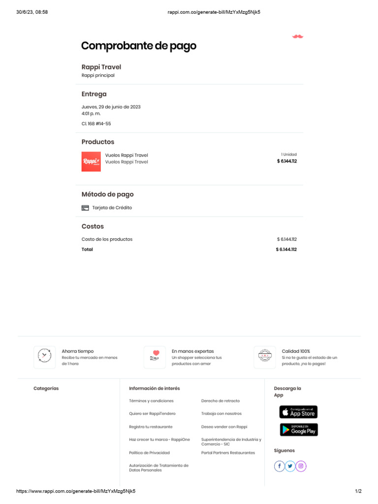 Comprobante Rappi | PDF